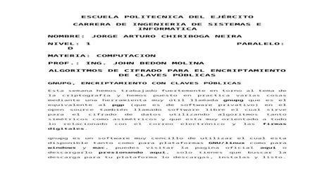 Algoritmos De Cifrado Para El Encriptamiento De Claves Públicas Y Privadas [doc Document]