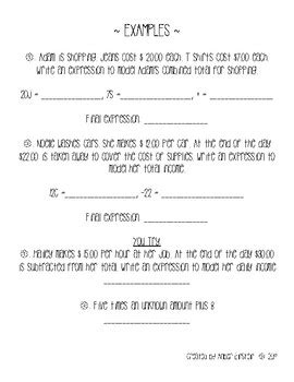 Unit 1 Algebra Writing Variables And Expressions By Amber Einstein