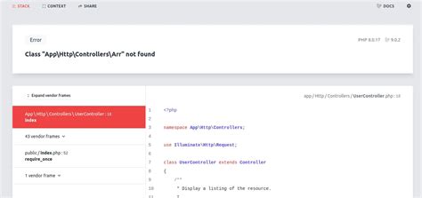 Laravel Class App Controllers Arr Not Found Solved