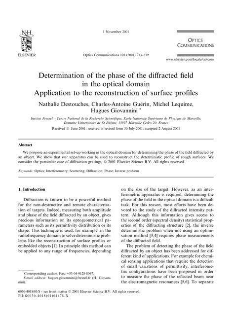 PDF Measurement Of Both Amplitude And Phase Of The Diffracted Field In The Optical Domain