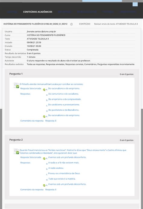 UNIP EaD História do Pensamento Filosófico Atividade Teleaula II