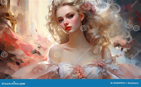 Watercolor Painting Of A Beautiful Girl In Digital Art Style Stock