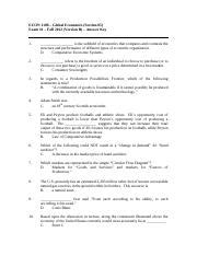 Exam B Key ECON Fall Pdf ECON Global Economics Section Exam Fall
