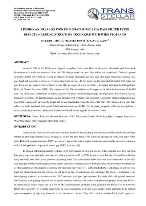 Pdf A Design And Realization Of Miniaturized Low Pass Filter Using Defected Ground Structure