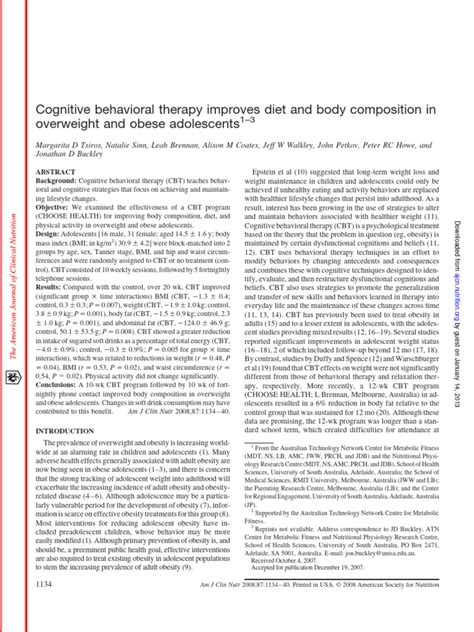 Gnitive Behavioral Therapy Improves Diet And Body Composition In