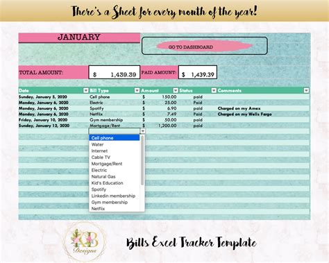 Bill Tracker Excel Template Etsy