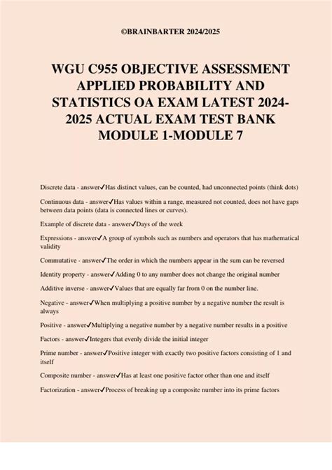 WGU C OBJECTIVE ASSESSMENT APPLIED PROBABILITY AND STATISTICS OA