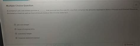 Solved Multiple Choice Questiona Companys Job Cost Sheets