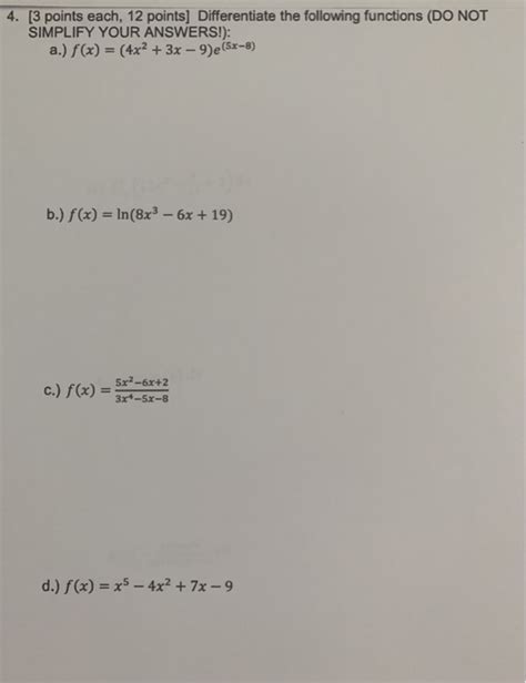 solved 4 [3 points each 12 points differentiate the
