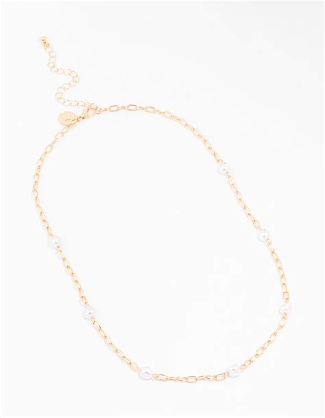 Gold Chain Pearl Station Necklace Lovisa