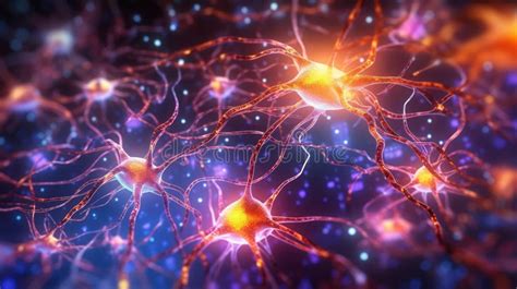Glowing Neurons and Synapses in a Neural Network, Detailed and Vibrant ...