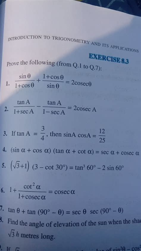 Introduction To Trigonometry And Its Applicationsexercise 8 3prove The