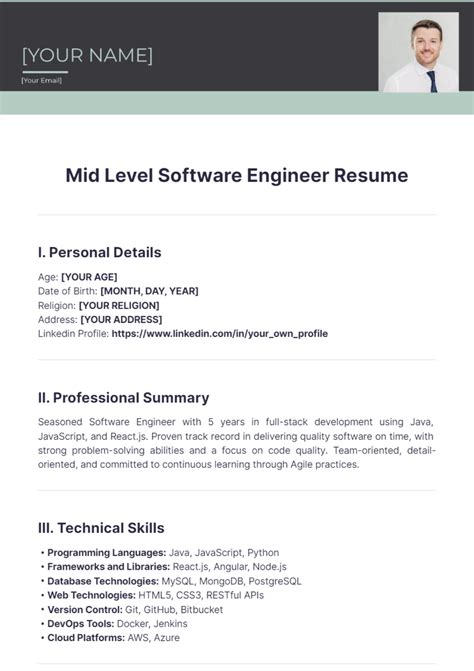 Software Engineer Resume Template Free Ncejomunicipaldechinu