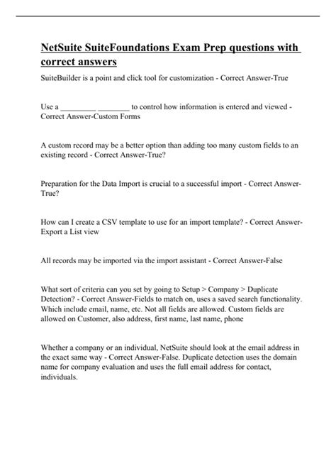 Netsuite Suitefoundations Exam Questions With Correct Answers Netsuite Foundations Stuvia Us