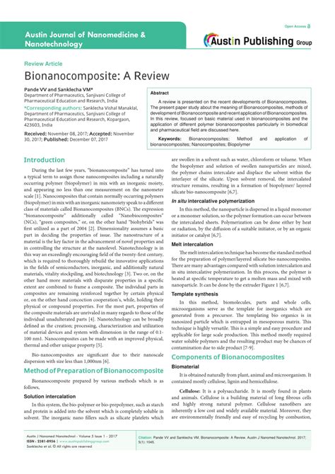 Pdf Bionanocomposite A Review