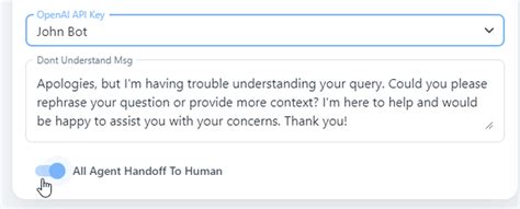 What Is Meant By All Agent Handoff To Human Toggle Option In Chat Bot