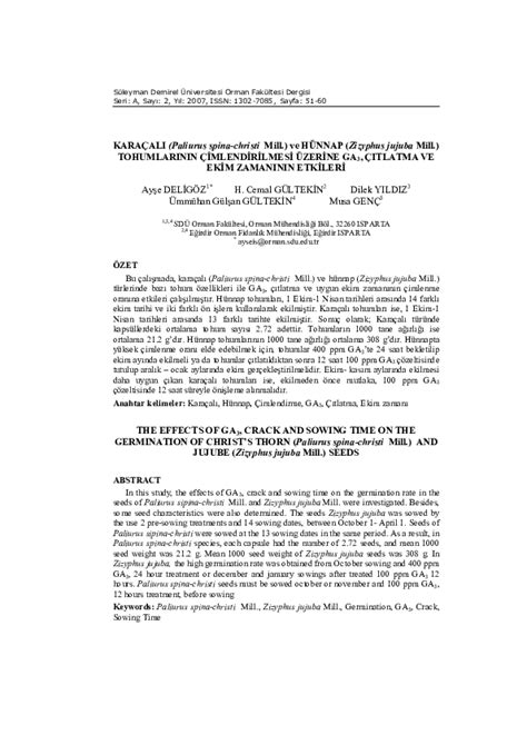 Pdf The Effects Of Ga3 Crack And Sowing Time On The Germination Of