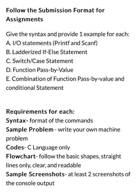 Solved Follow The Submission Format For Assignments Give The Chegg