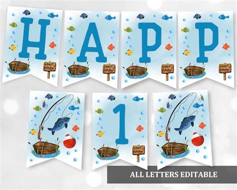 Gone Fishing Birthday Banner Printable Fish Banner The Big One Etsy