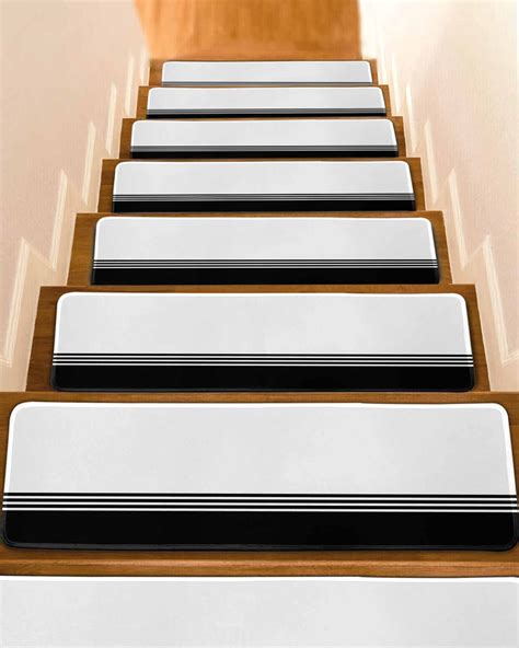 Black White Striped Stair Treads For Wooden Steps Indoor Runner Rug