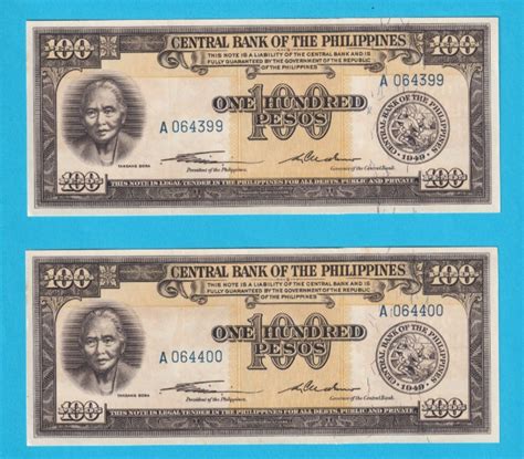 2pcs Consecutive Serial Number Htf 100 Peso English Series Quirino Cuaderno Crisp And Unc