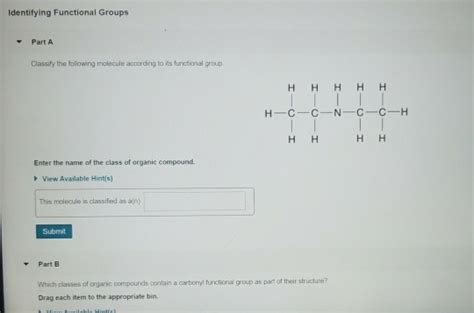 Solved Identifying Functional Groups PartA Classify The Chegg