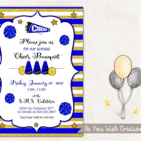 Cheerleading Birthday Invitation Cheer Banquet Cheerleader Etsy