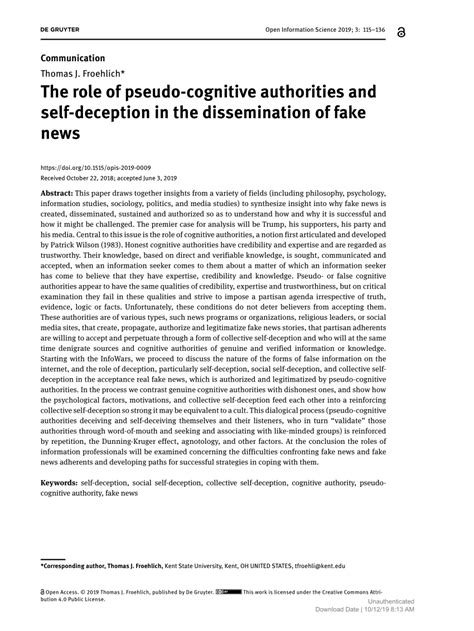 Pdf The Role Of Pseudo Cognitive Authorities And Self Deception In