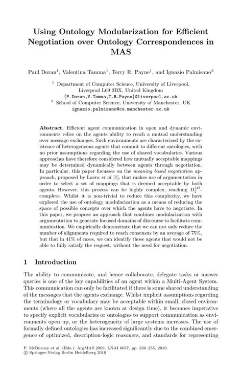Pdf Using Ontology Modularization For Efficient Negotiation Over Ontology Correspondences In Mas