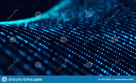 Wave Of Particles Futuristic Blue Dots Background With A Dynamic Wave Big Data 3d Rendering