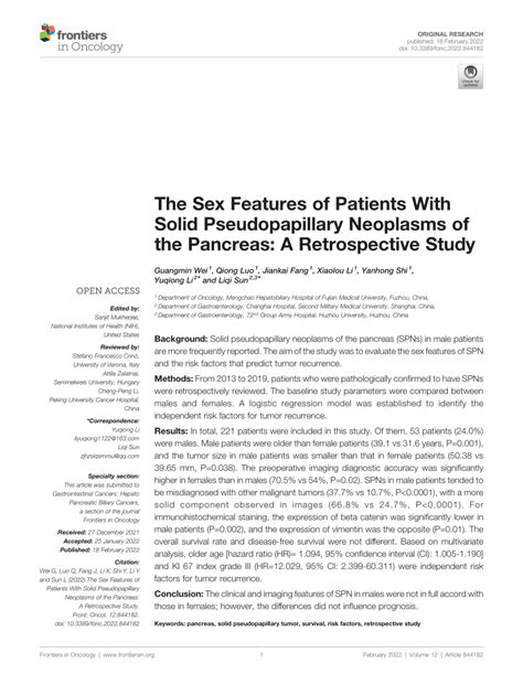 Pdf The Sex Features Of Patients With Solid Pseudopapillary Neoplasms
