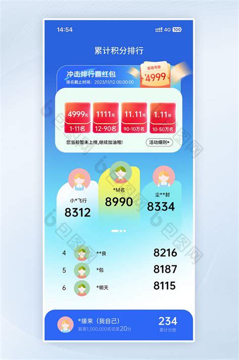 红包积分排行榜单个人app页面 包图网