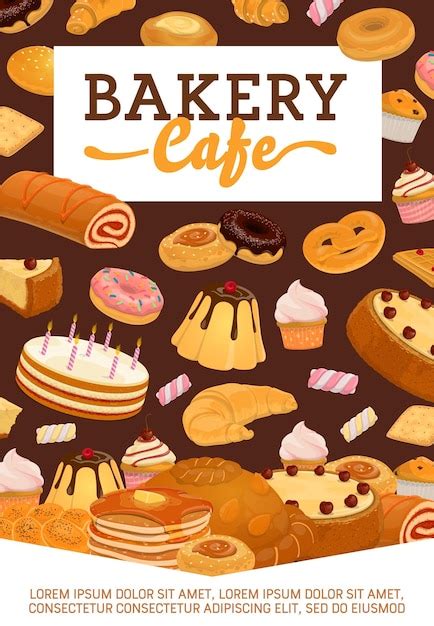 Pastelaria de café de loja de padaria e cartaz de vetor de sobremesa