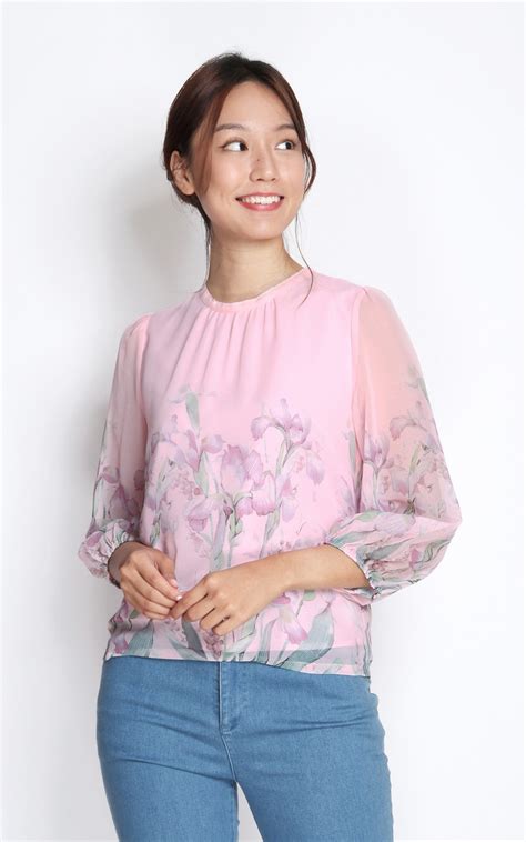 Floral Placement Top Pink Online Ladies Office Wear Alyssandra