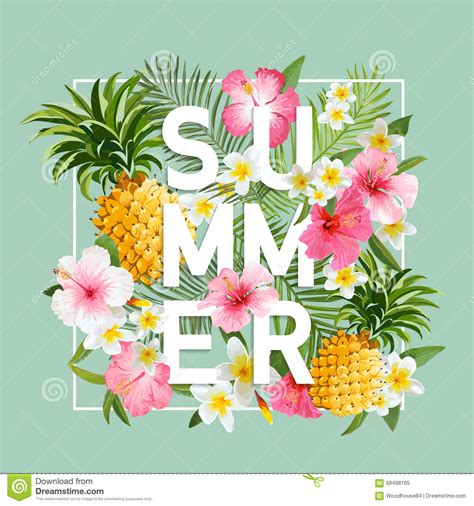 热带花和叶子背景 夏天设计 向量例证 插画 包括有 异乎寻常 夏天 减速火箭 剪贴薄 破旧 要素 68498165