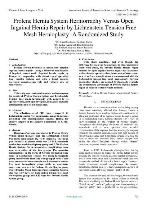 Pdf Prolene Hernia System Herniorraphy Versus Open Inguinal Hernia