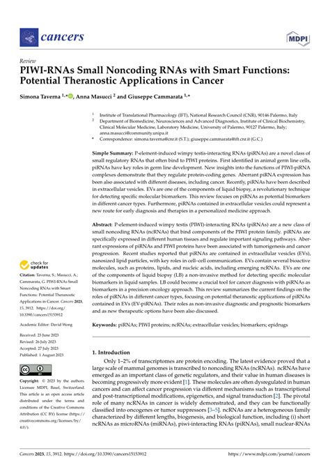 Pdf Piwi Rnas Small Noncoding Rnas With Smart Functions Potential
