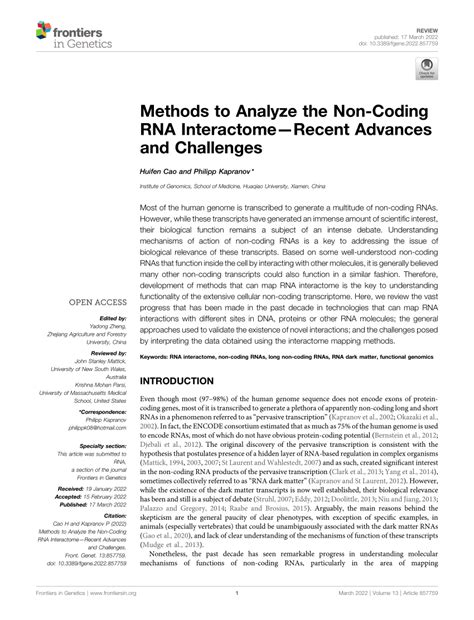 Pdf Methods To Analyze The Non Coding Rna Interactome—recent Advances And Challenges