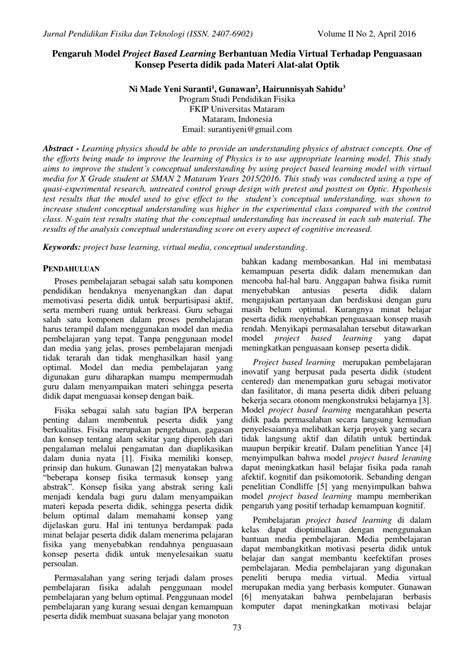 Pdf Pengaruh Model Project Based Learning Berbantuan Media Virtual