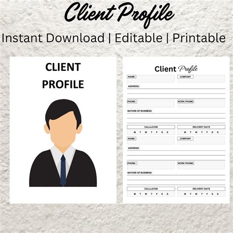 Client Profile Template Printable Business Client Information Tracking
