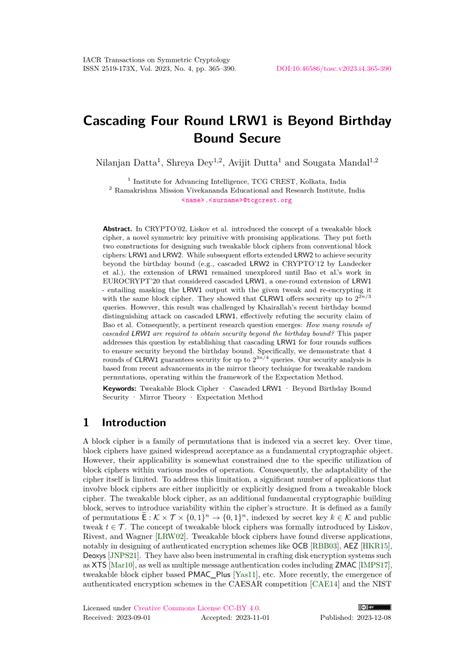 Pdf Cascading Four Round Lrw Is Beyond Birthday Bound Secure