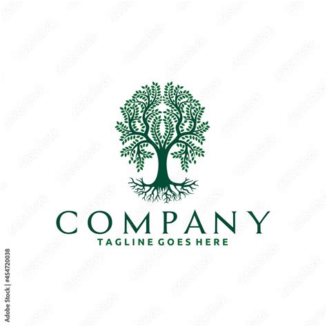Green Tree Of Life Oak Banyan Leaf And Root Seal Emblem Stamp Logo Design Inspiration Stock