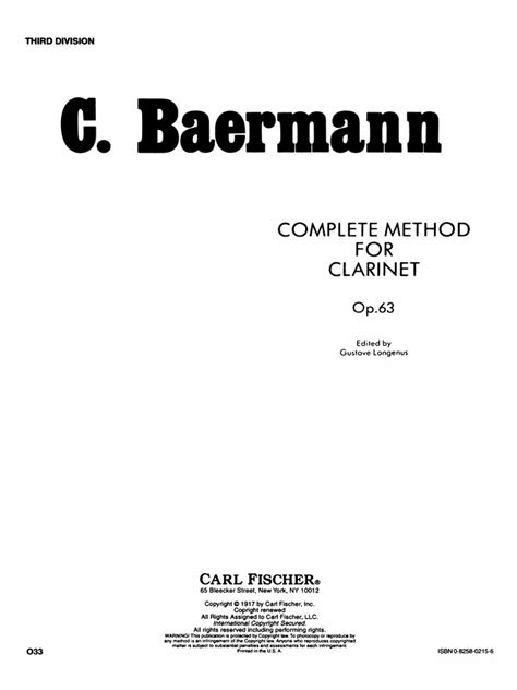 Cbaermann Complete Method For Clarinet Op63 3rd Division Pdf
