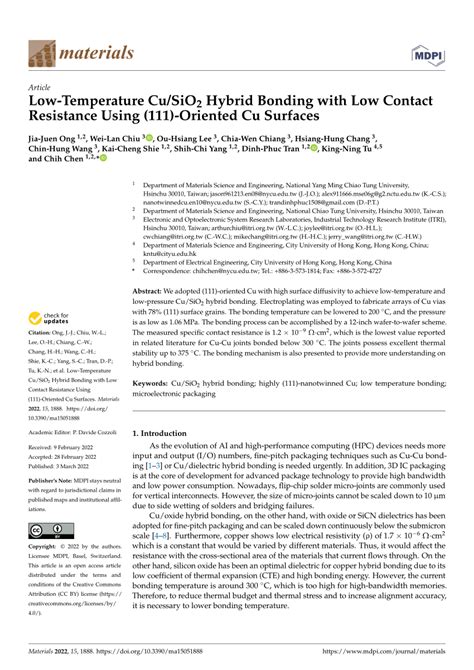 pdf low temperature cu sio2 hybrid bonding with low contact