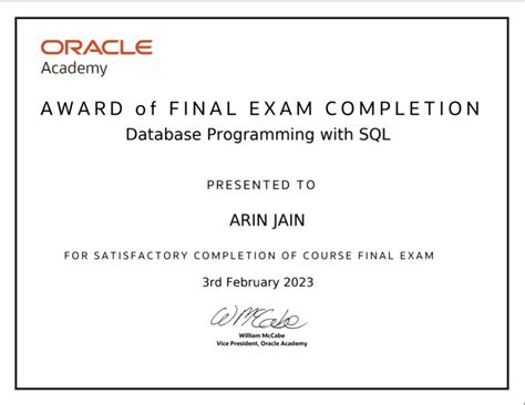 Oracle Oracleacademy Database Sql Arin Jain