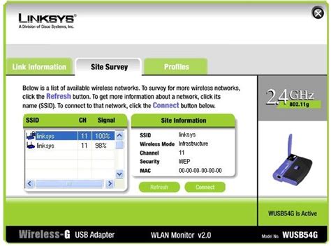 Application Simulation Connect Using Linksys Wireless Utility