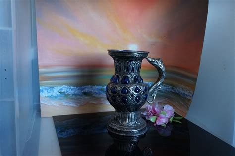 Cobalt Blue Glass Goblet Cobalt Blue Blown Bubble Glass Silverplated