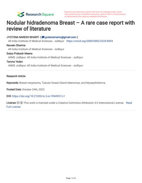 Pdf Nodular Hidradenoma Breast A Rare Case Report With Review Of