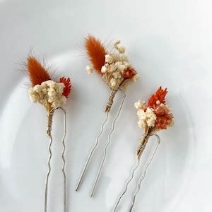 Terracotta Wedding Dried Flower Hair Pins Fall Autumn Wedding Hair Accessories Rustic Boho