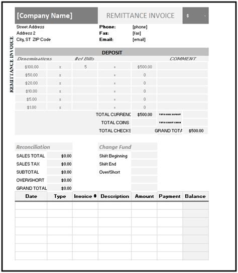 Remittance Advice Template Excel